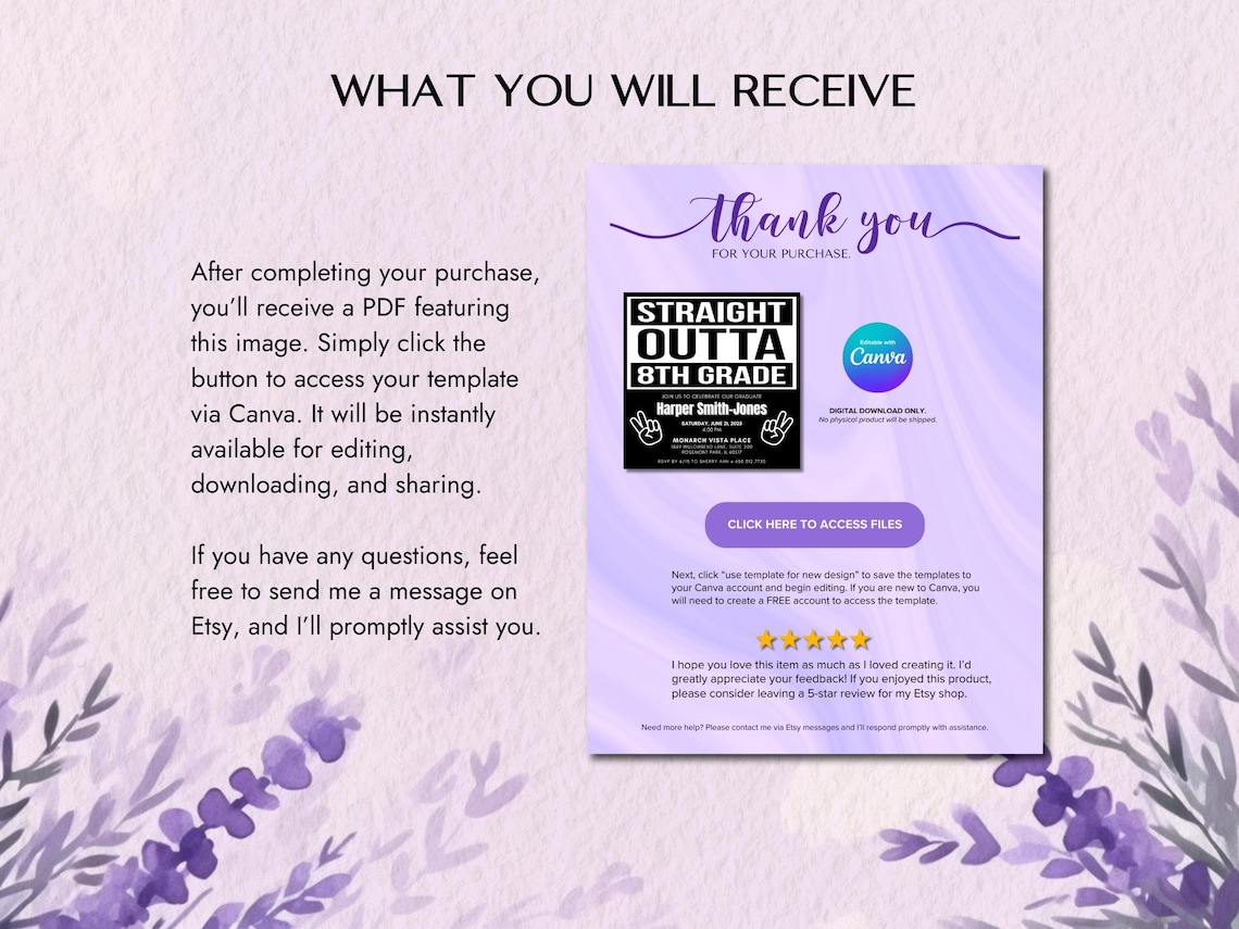 8th Grade Graduation Invitation Canva Editable Digital Template Flyer ...