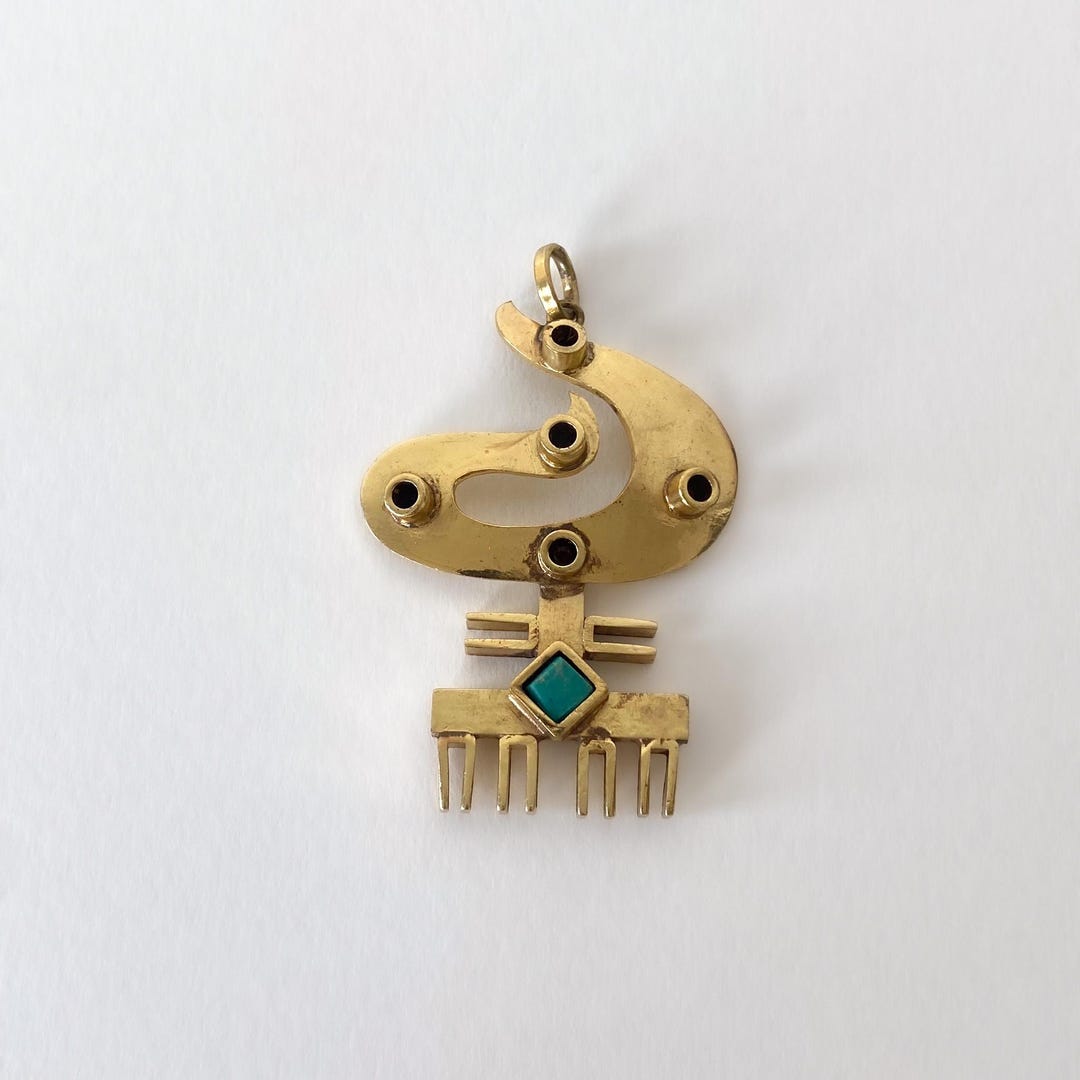 Vintage 1960s Henry Perichon Modernist Gold-tone Pendant With Turquoise ...