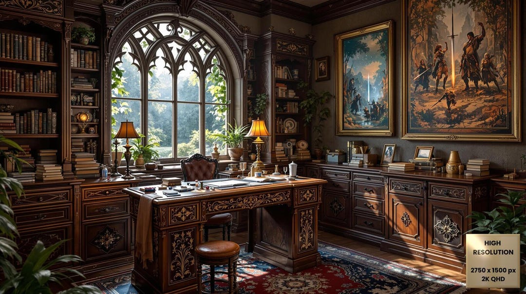 Magical Office Virtual Background | Cozy Fantasy Library for D&D ...