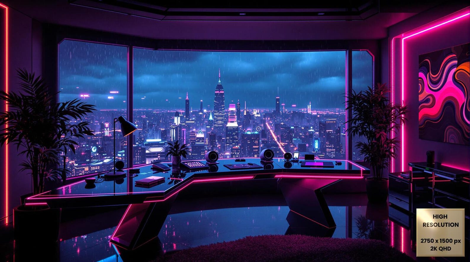 Virtual Background - Fantasy Neon Cyberpunk Gamer Office Home Office ...
