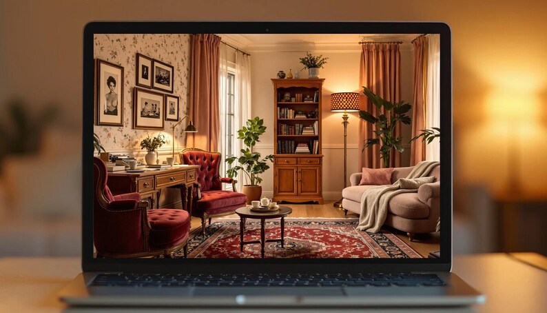 Vintage Study Virtual Background | Elegant 1940s Boudoir (digital ...