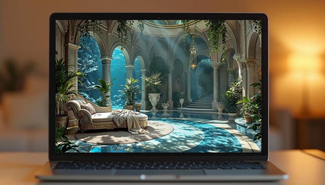 Underwater Atlantis Virtual Background | Fantasy Sunken City Palace for ...