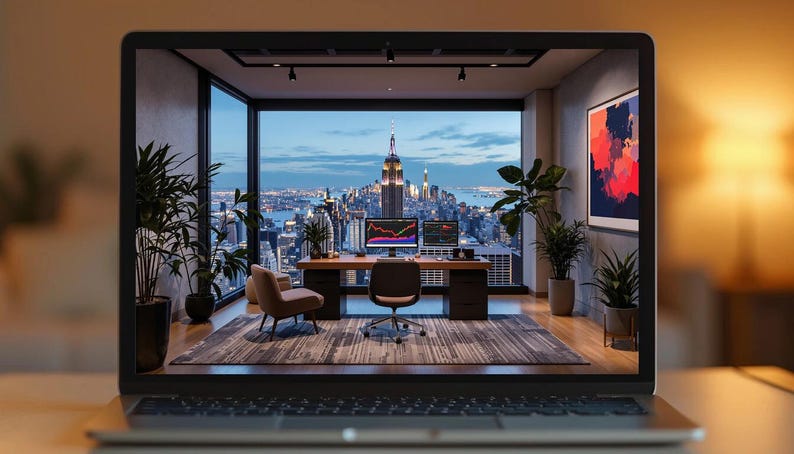 Virtual Background - New York Style City View Luxury Office Professional Home Office Backdrop ...