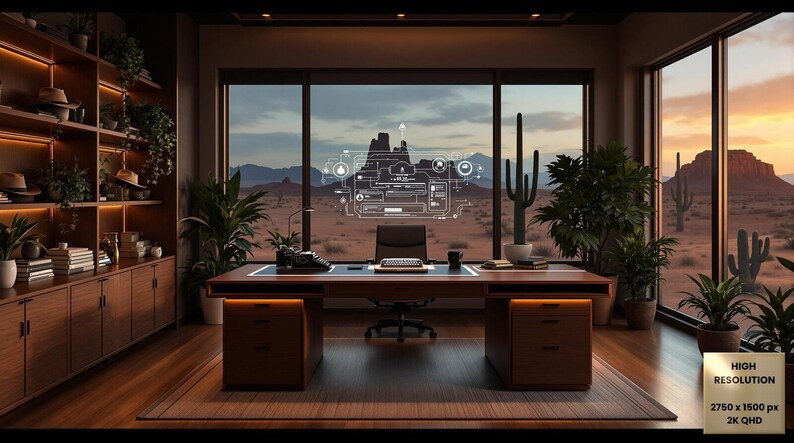 Virtual Background - Fantasy Wild West World Style Desert Home Office ...