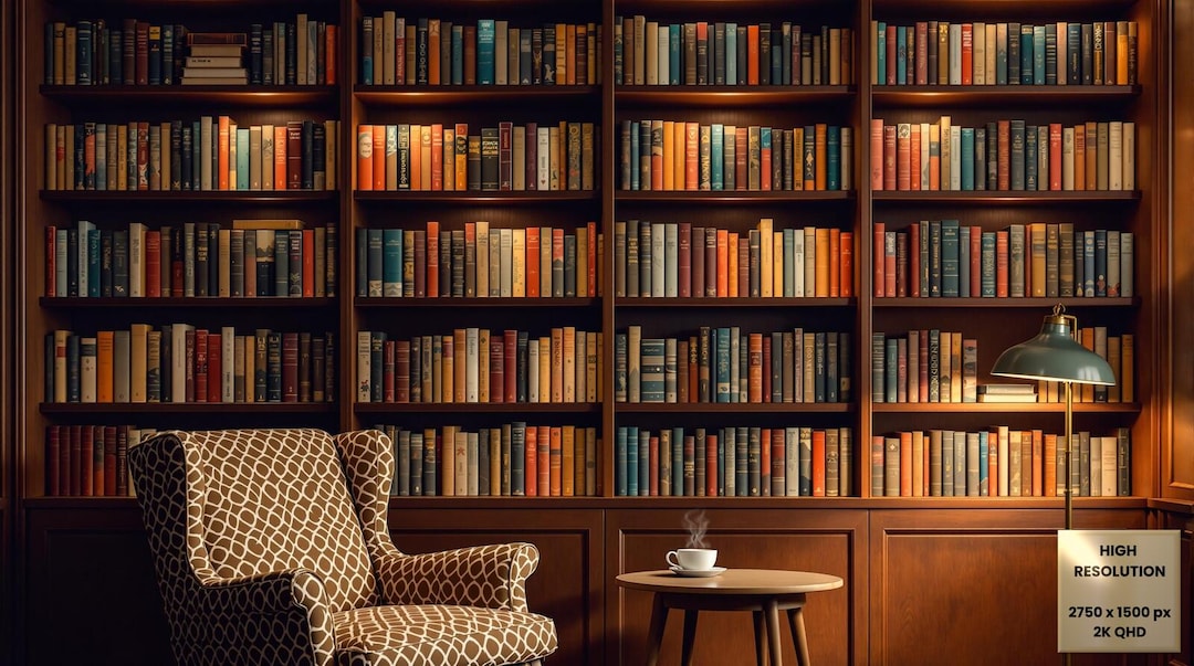 Virtual Background - Vintage Bookcase Bookshelf Study Professional Home ...