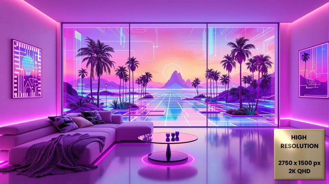 Vaporwave Virtual Background | Neon 80s Glitch Art for Streaming & OBS ...