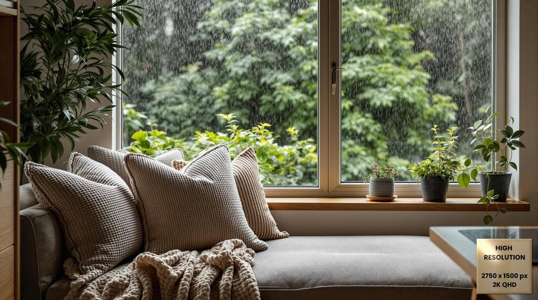 Rainy Day Virtual Background - Zoom Background Cozy Home Office Window ...