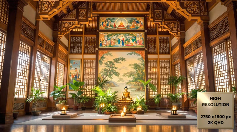 Buddhist Temple Virtual Background: Home Office Zoom Backdrop (digital ...