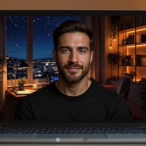 Night City View Virtual Background | Cozy Office Window for Zoom ...
