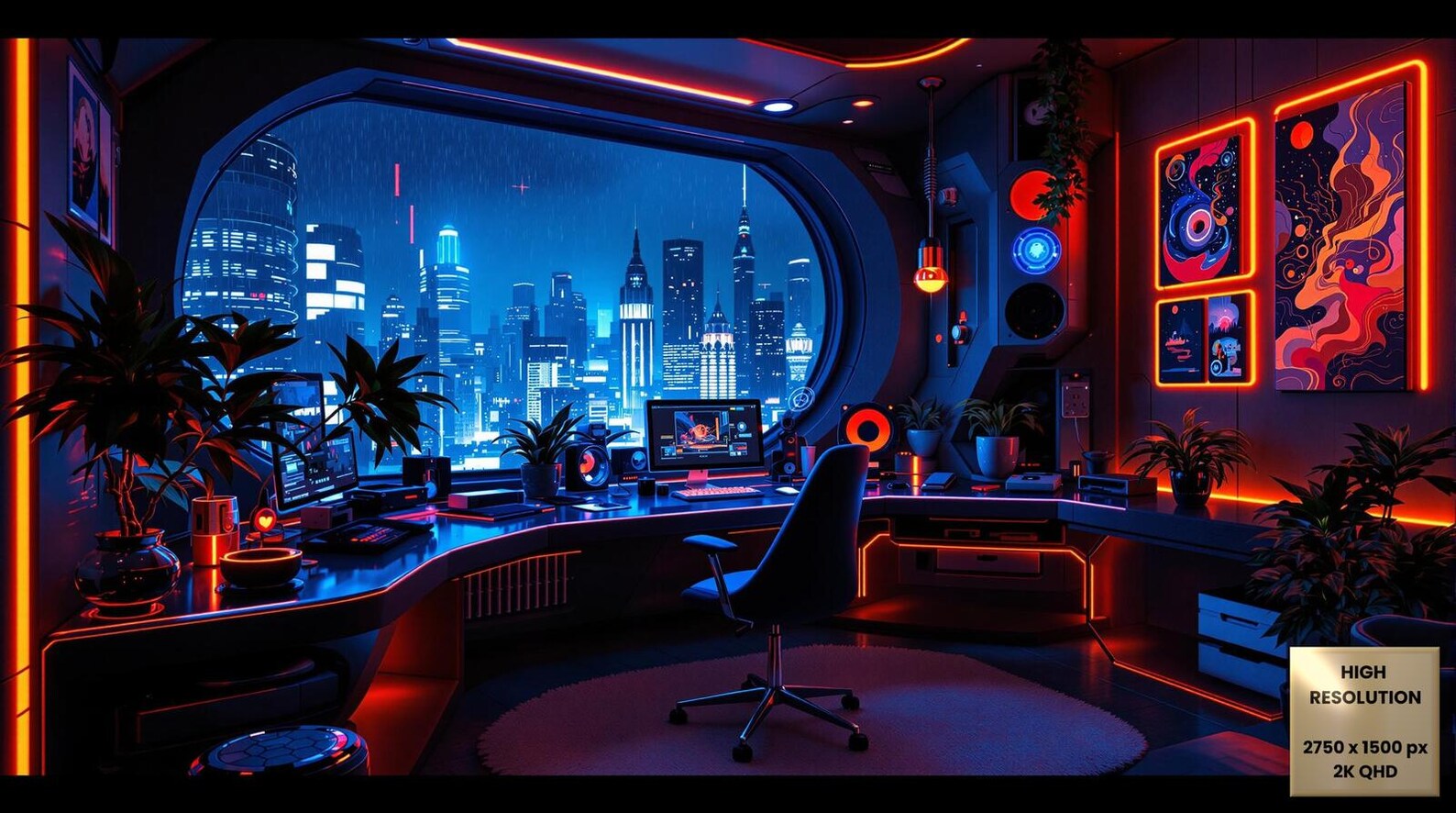 Virtual Background - Neon Cyber Psybient Gamer Home Office Backdrop, 2K ...