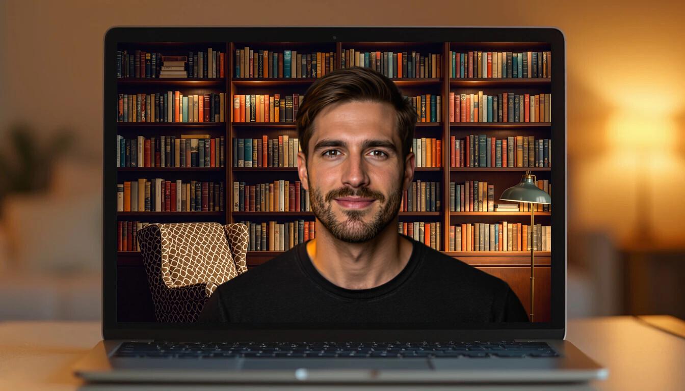 Virtual Background - Vintage Bookcase Bookshelf Study Professional Home ...