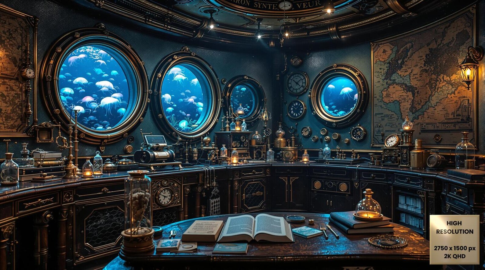 Virtual Background - Office Fantasy Sci-fi Underwater Steampunk Lab ...