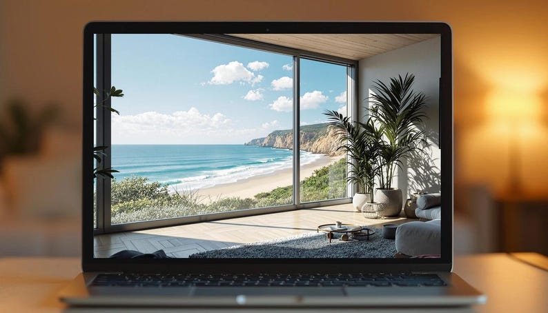Beach House View Virtual Background | Coastal Home Office Backdrop ...