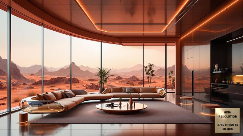 Virtual Background - Fantasy Sci-fi Mars Desert Luxury Home Office Backdrop for Zoom Meetings ...
