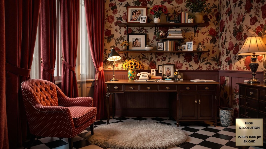 1940s Vintage Virtual Background | Elegant Wartime Era Home Office for ...