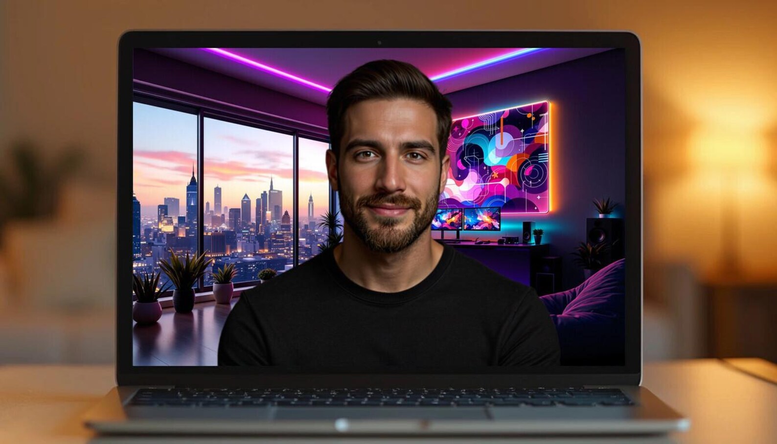 Virtual Background - Neon Gaming Cyberpunk Home Office Backdrop for ...