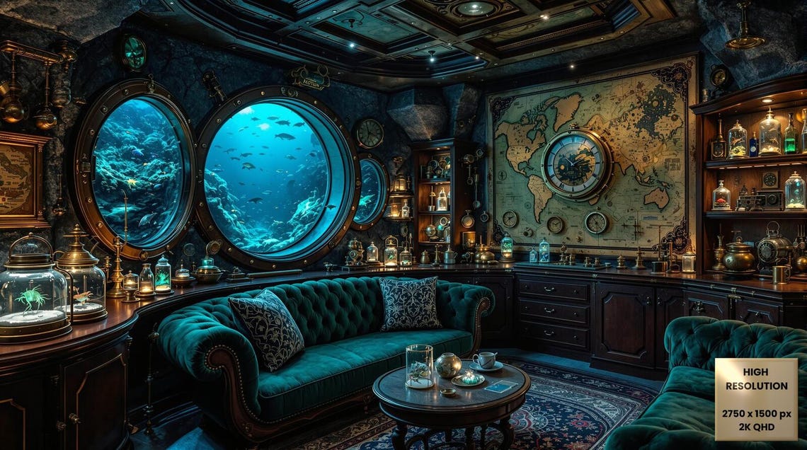Steampunk Underwater Virtual Background | Fantasy Submarine for ...