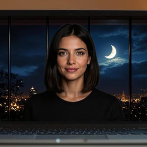 Virtual Background, Moon at Night Cozy Window Home Office Backdrop for ...