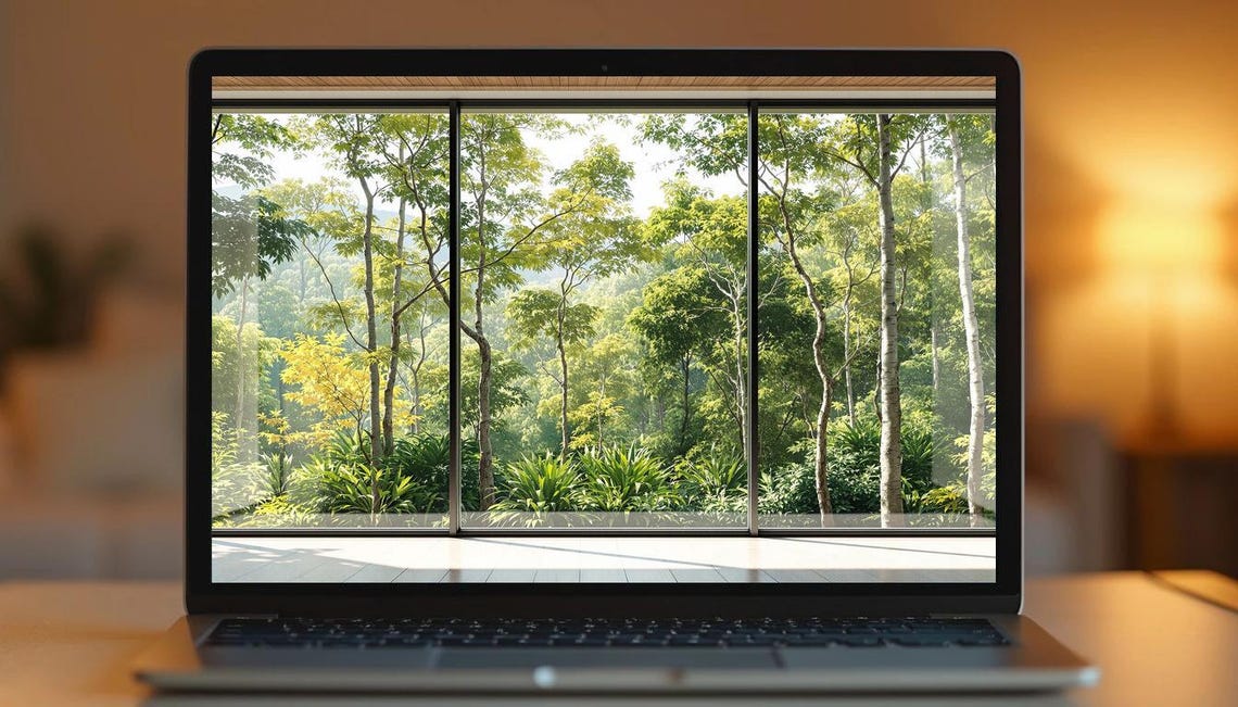 Realistic Trees Window Virtual Background | Natural Light Office for ...