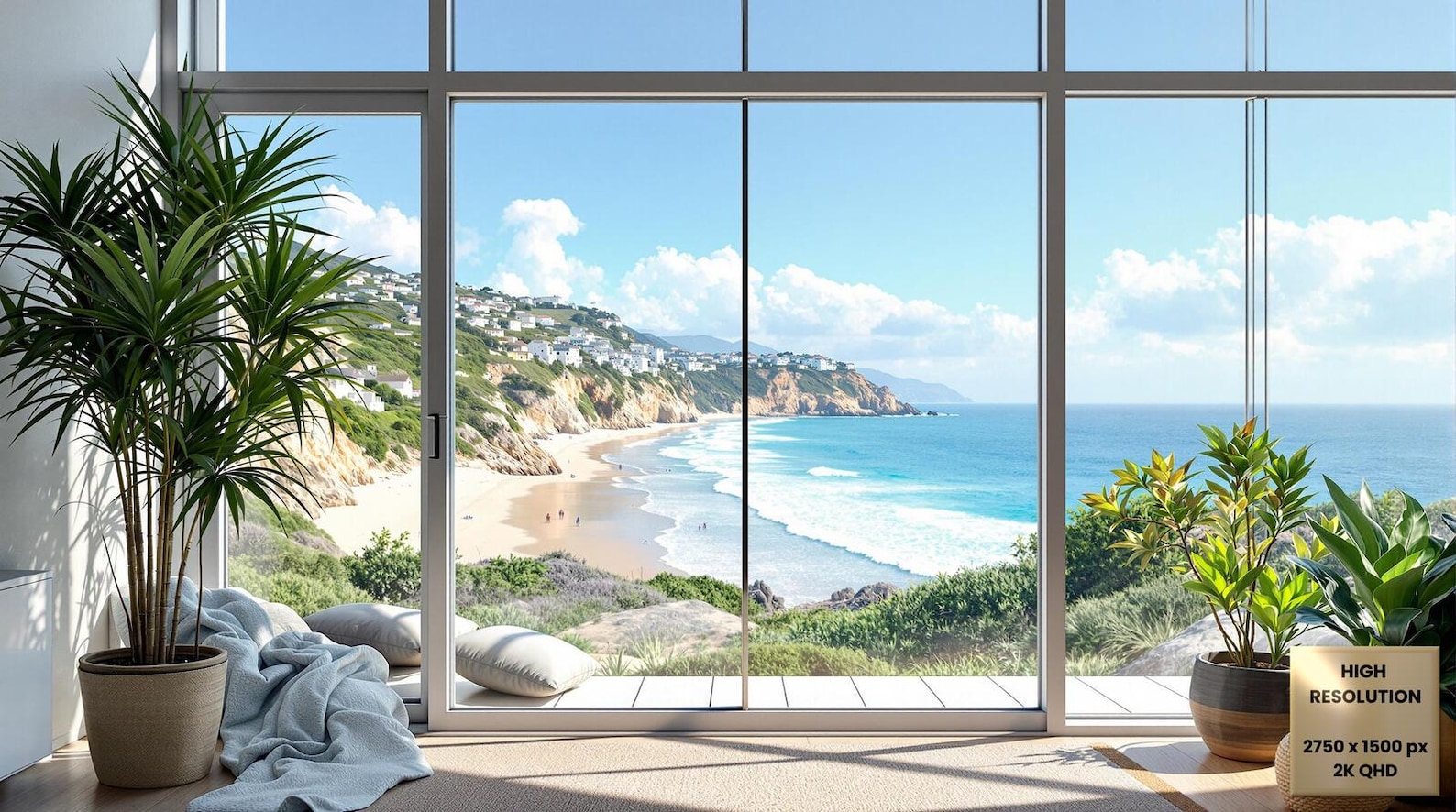 Virtual Background - Beach Ocean View Professional Home Office Backdrop ...