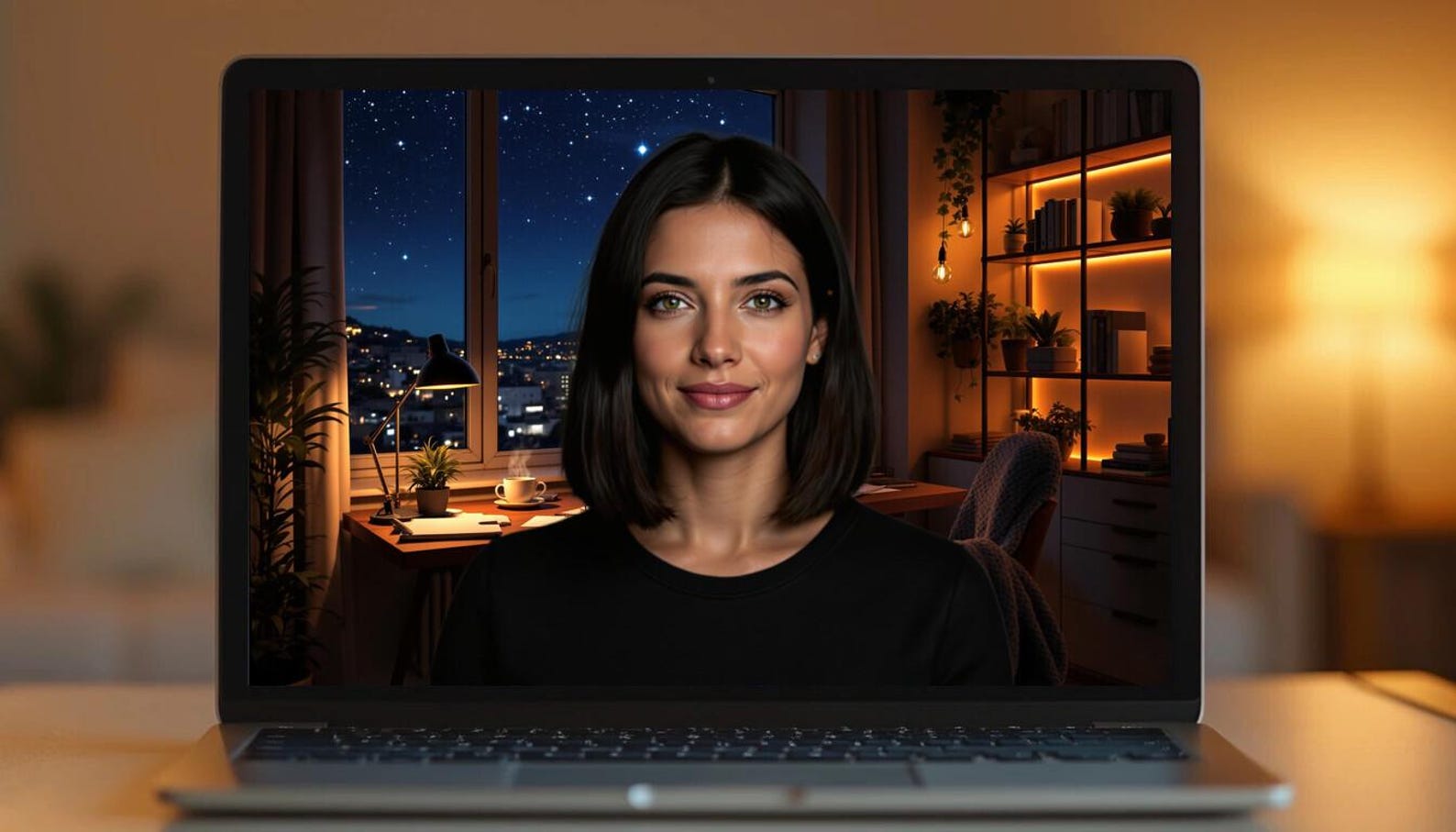 Night City View Virtual Background | Cozy Office Window for Zoom ...
