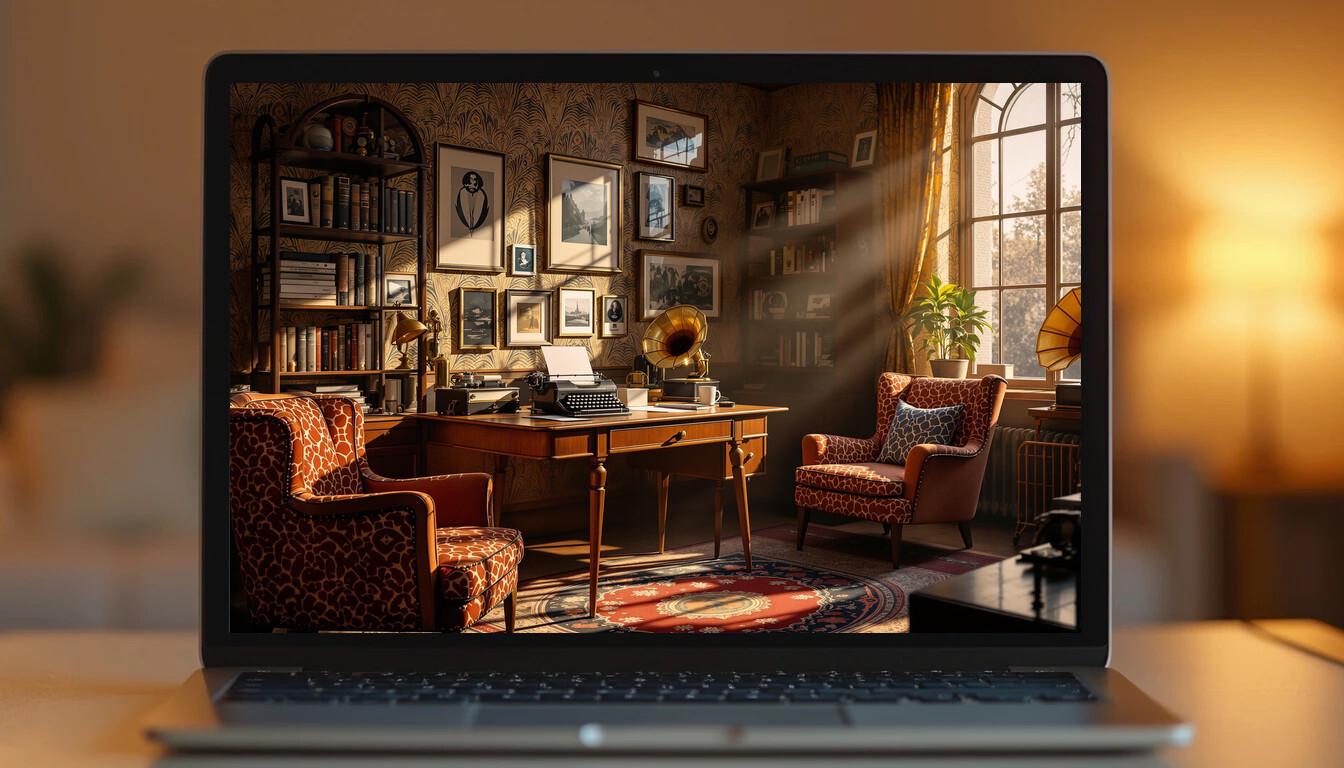 Virtual Home Office Zoom Background - Elegant Bookcase for Meetings, 16 ...