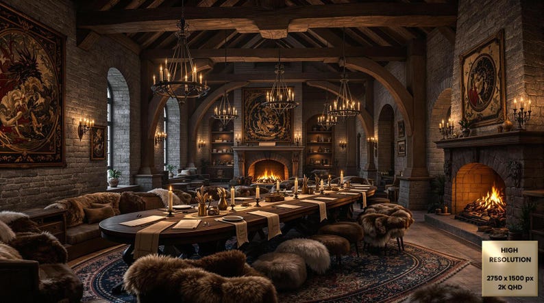 Virtual Background - Fantasy Medieval Game Thrones Inspired Home Office ...