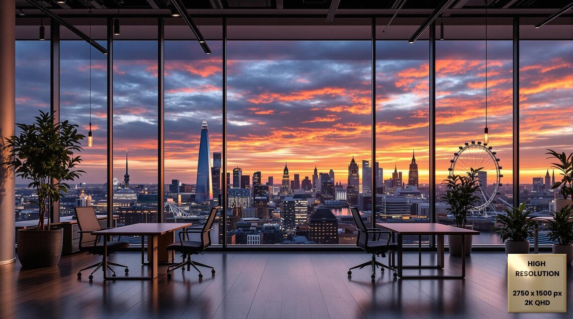 London Skyline Virtual Background | Co-working Sunset Office View for ...