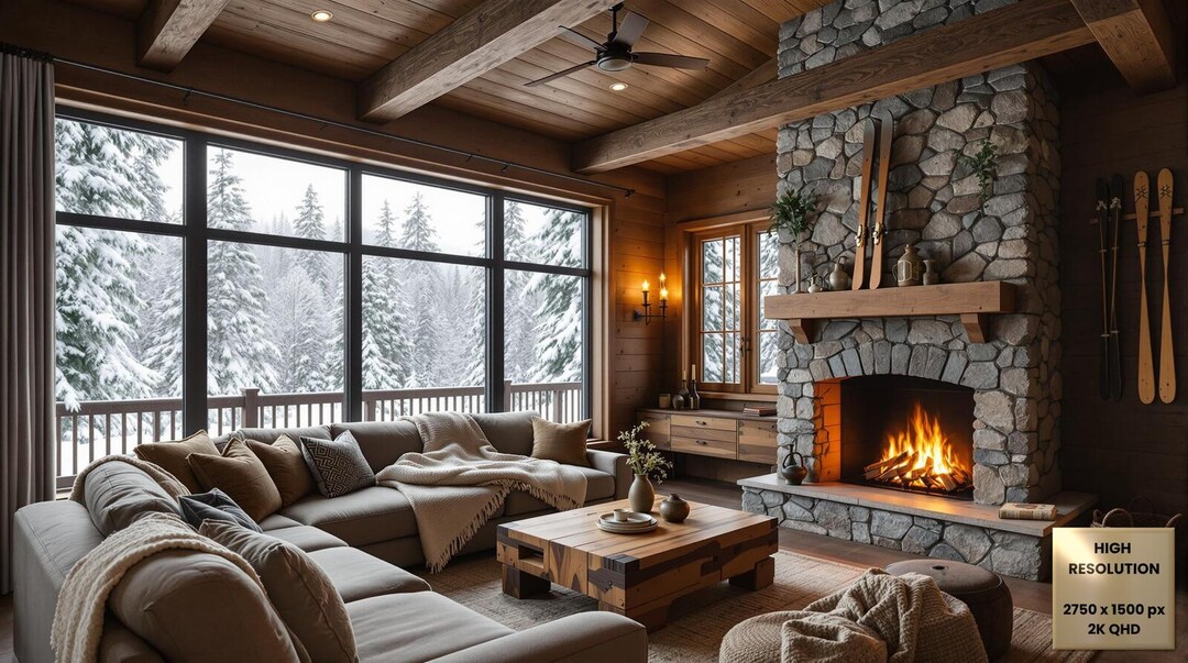 Winter Fireplace Virtual Background | Zoom Background Cozy Log Cabin ...