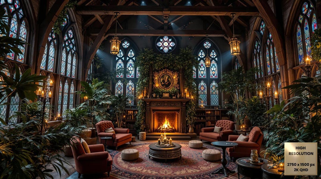 Virtual Background Hogwarts Inspired Office Backdrop for Zoom Meetings, 16:9 2K, Digital ...