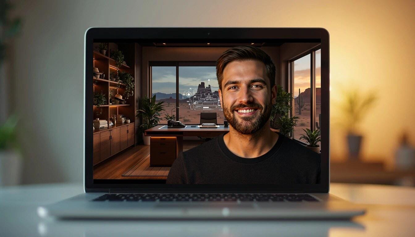 Virtual Background - Fantasy Wild West World Style Desert Home Office ...