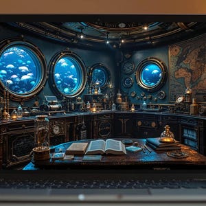 Virtual Background - Office Fantasy Sci-fi Underwater Steampunk Lab ...