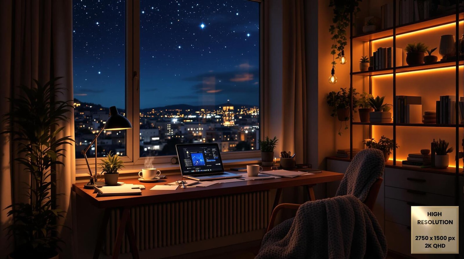 Night City View Virtual Background | Cozy Office Window for Zoom ...