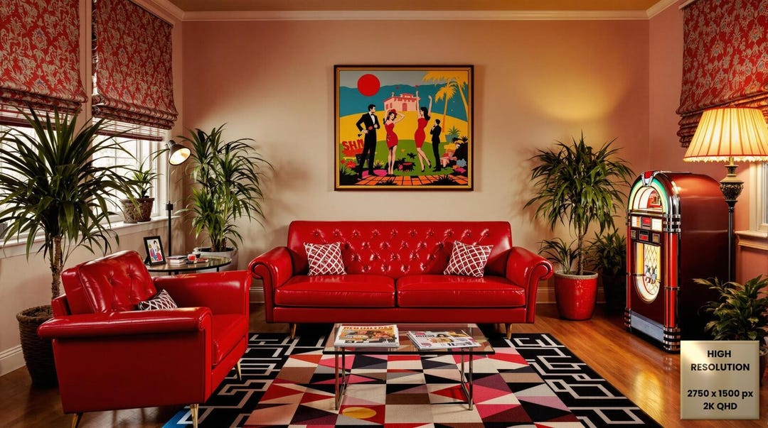 Virtual Background - Vintage Retro 1950's Inspired Home Office Backdrop ...