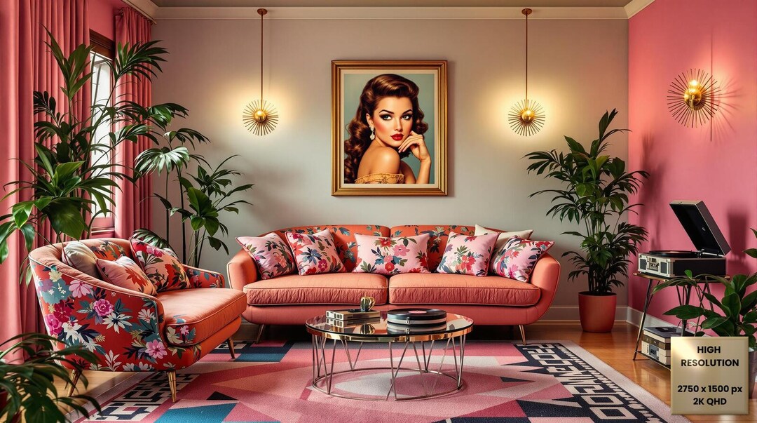 Virtual Background - Vintage Retro Pinup 1950's Glam Pink Home Office ...