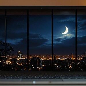 Virtual Background, Moon at Night Cozy Window Home Office Backdrop for ...