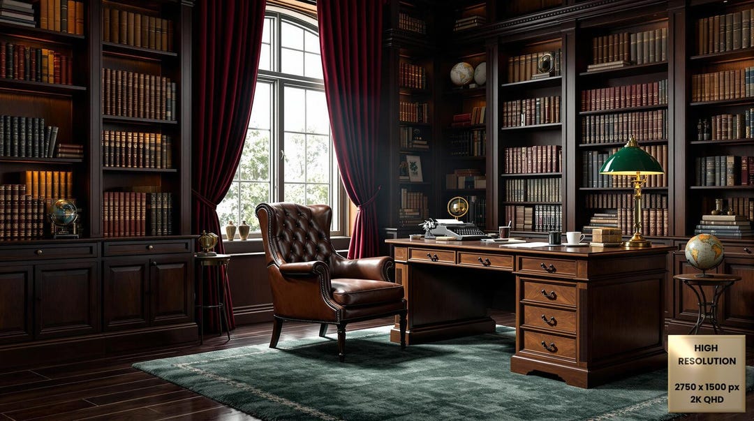 Virtual Background - Vintage Brown Leather Professional Home Office ...