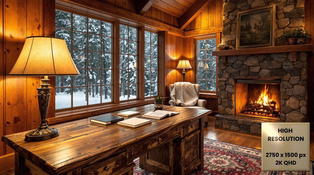 Winter Log Cabin Virtual Background | Zoom Background Cozy Fireplace ...
