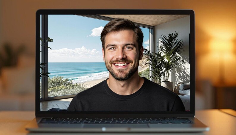 Beach House View Virtual Background | Coastal Home Office Backdrop ...