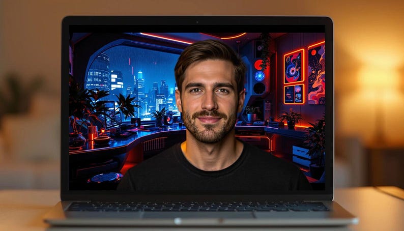 Virtual Background - Neon Cyber Psybient Gamer Home Office Backdrop, 2K ...