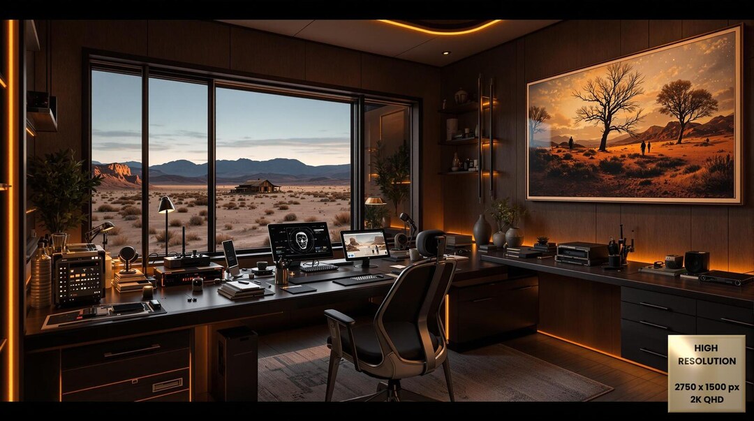 Virtual Background - Wild West World Desert Futuristic Home Office ...