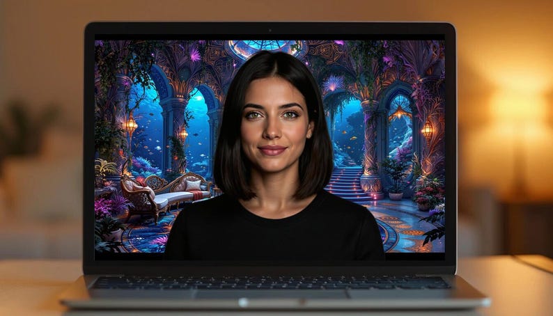 Virtual Background - Fantasy Underwater Ocean Aquarium Home Office Backdrop for Zoom Meetings ...