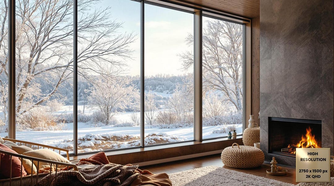 Virtual Background - Snowy Winter Cabin & Fireplace Professional Home ...