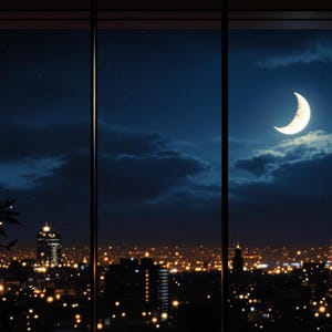 Virtual Background, Moon at Night Cozy Window Home Office Backdrop for ...
