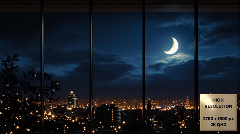 Virtual Background, Moon at Night Cozy Window Home Office Backdrop for ...