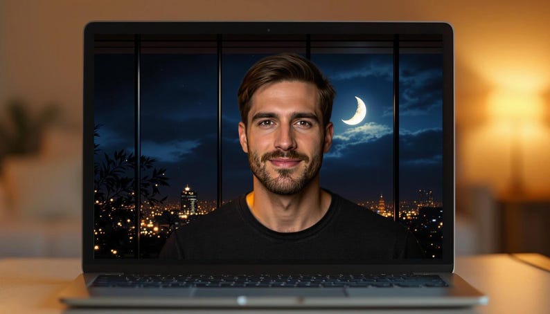 Virtual Background, Moon at Night Cozy Window Home Office Backdrop for ...