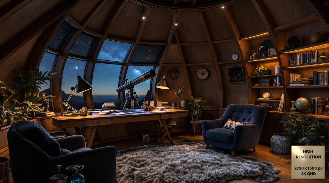 Virtual Background - Cozy Astronomy Observatory & Telescope Home Office ...