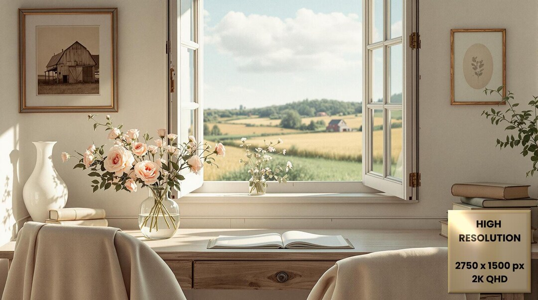 Virtual Background - Vintage Rural & Rustic Country Home Office ...