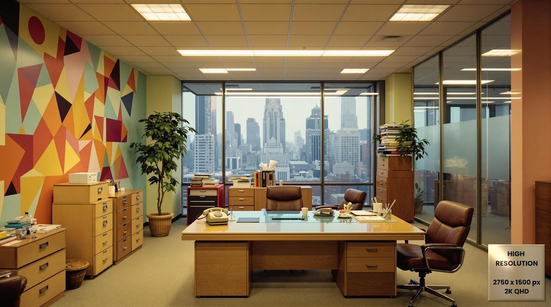 Virtual Home Office Skype Background - Retro 1980's Backdrop for ...