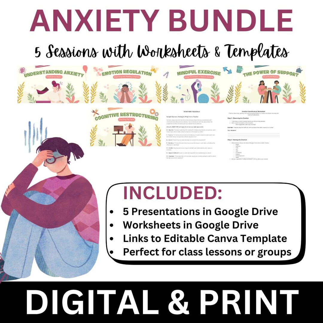 5-session Anxiety Program | Editable Canva Presentations & Printable ...